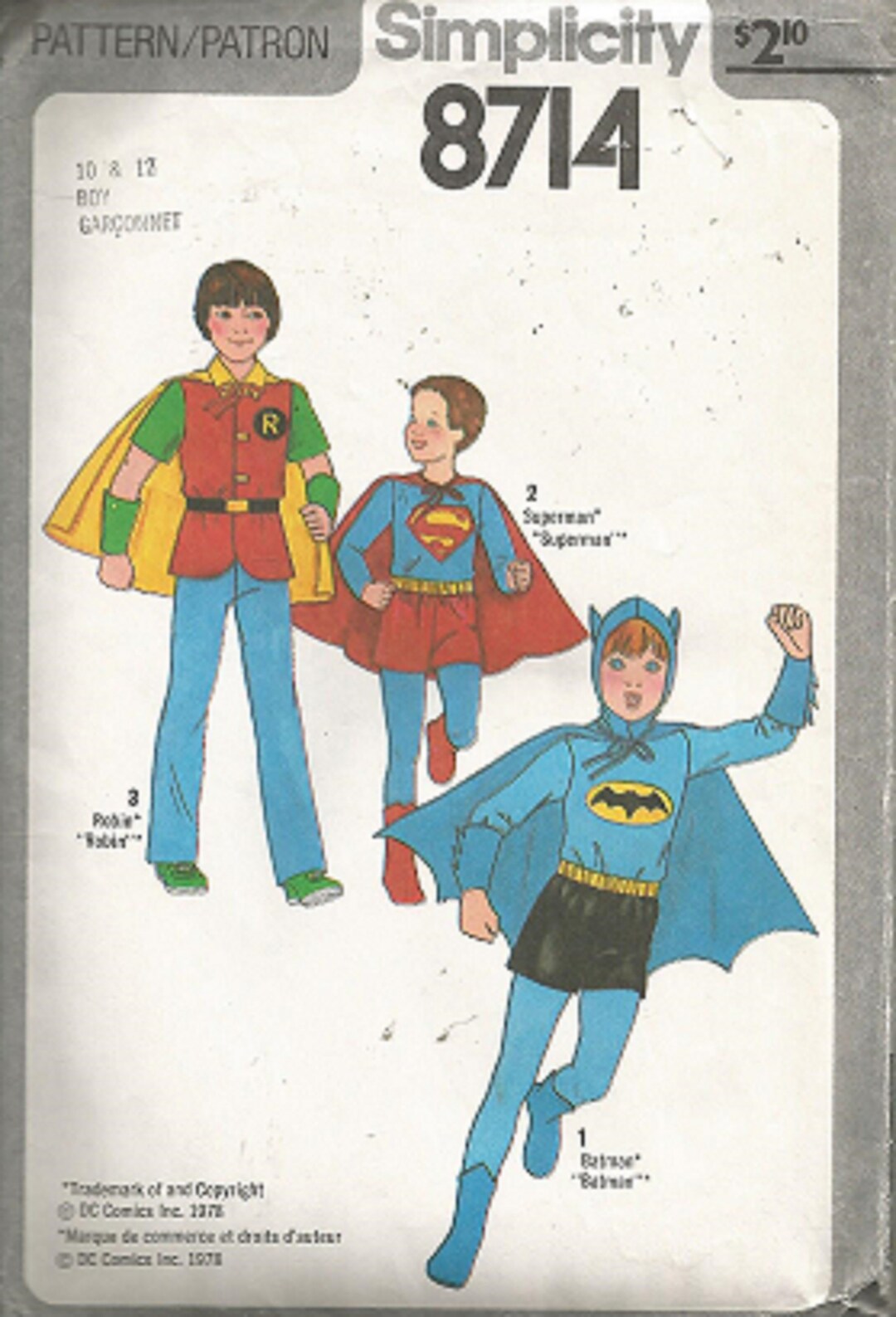 Vintage BATMAN, ROBIN, SUPERMAN Child's Boys Costume Sewing Pattern ...
