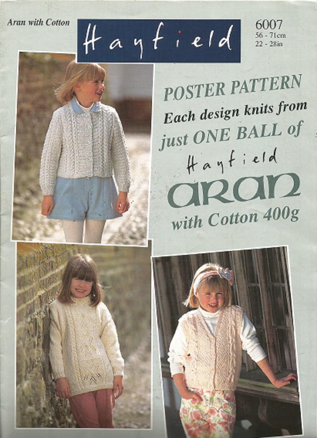 HAYFIELD ARAN Kids in Aran KNITTING Pattern 6007 Girls Jacket Waistcoat ...