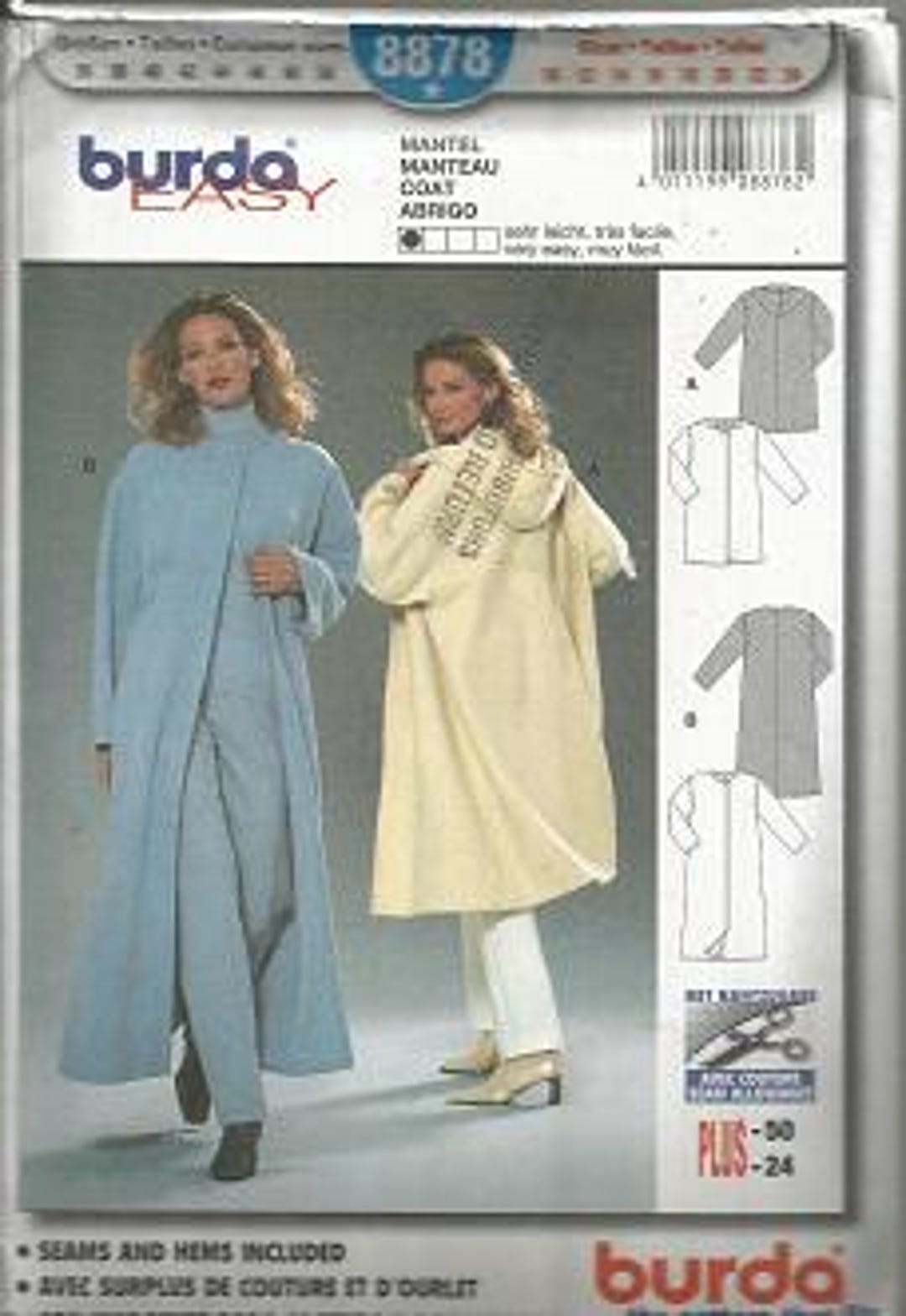 BURDA Very Easy COAT PATTERN 8878 - Sizes 10-12-14-16-18-20-22-24 ...