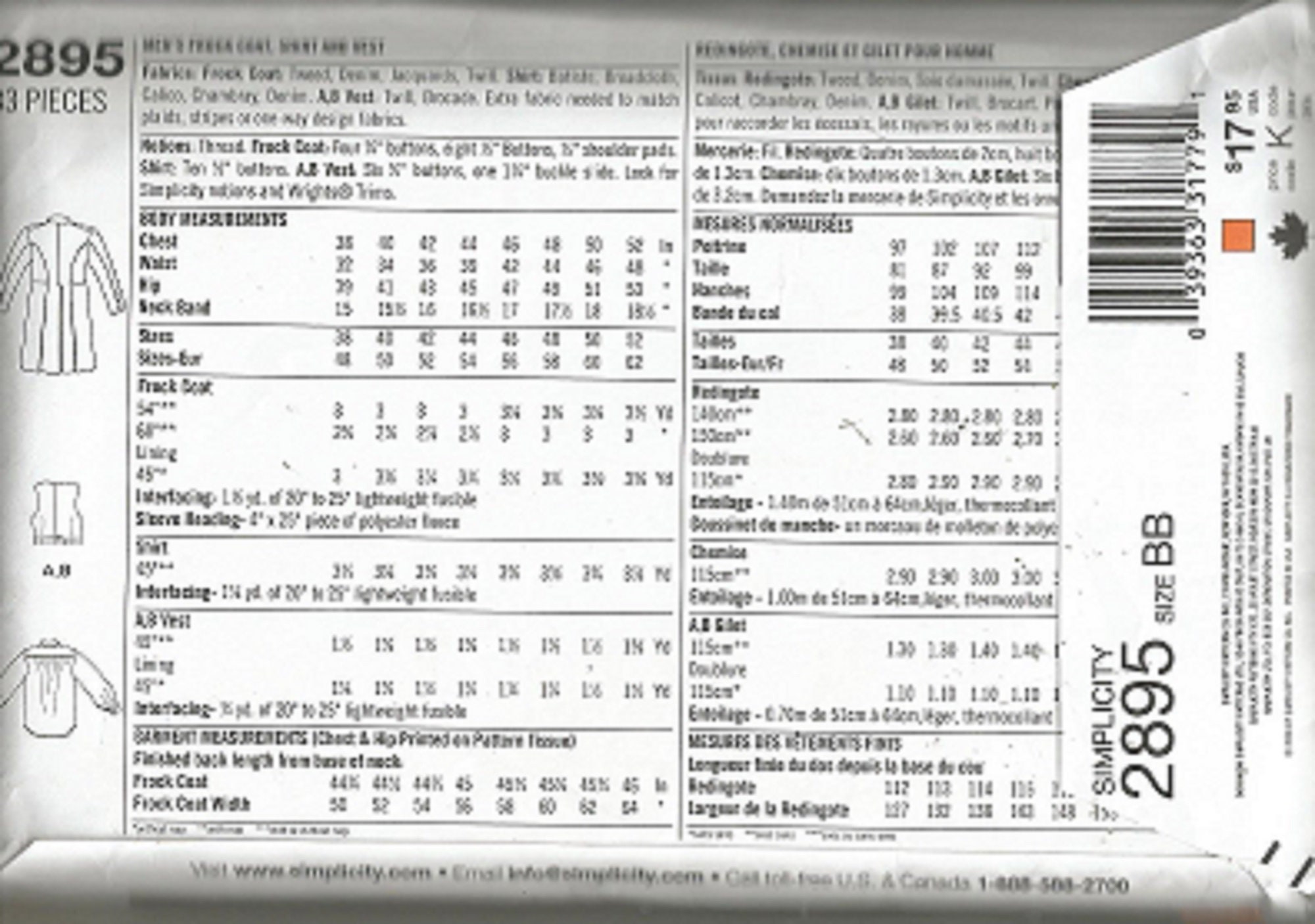 Men's FROCK COAT, Shirt and Vest Costume Sewing Pattern Simplicity ...