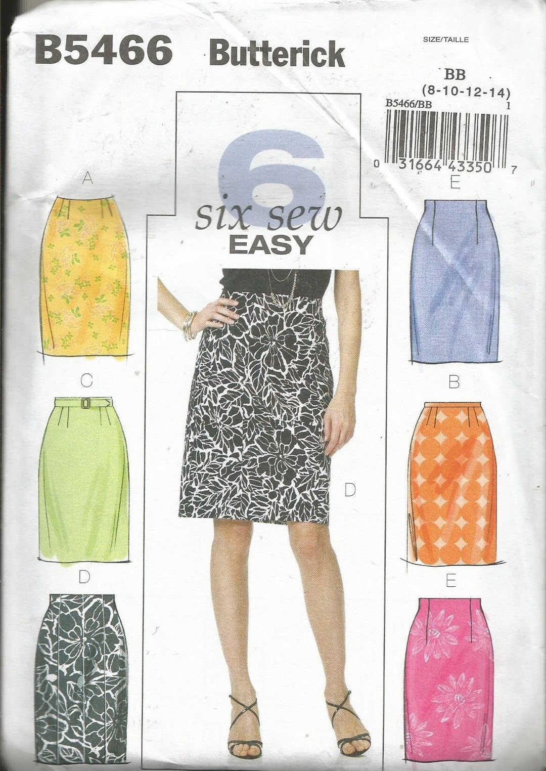 Misses Six Sew EASY SKIRT PATTERN Butterick B5466 Semi-fitted, Straight ...