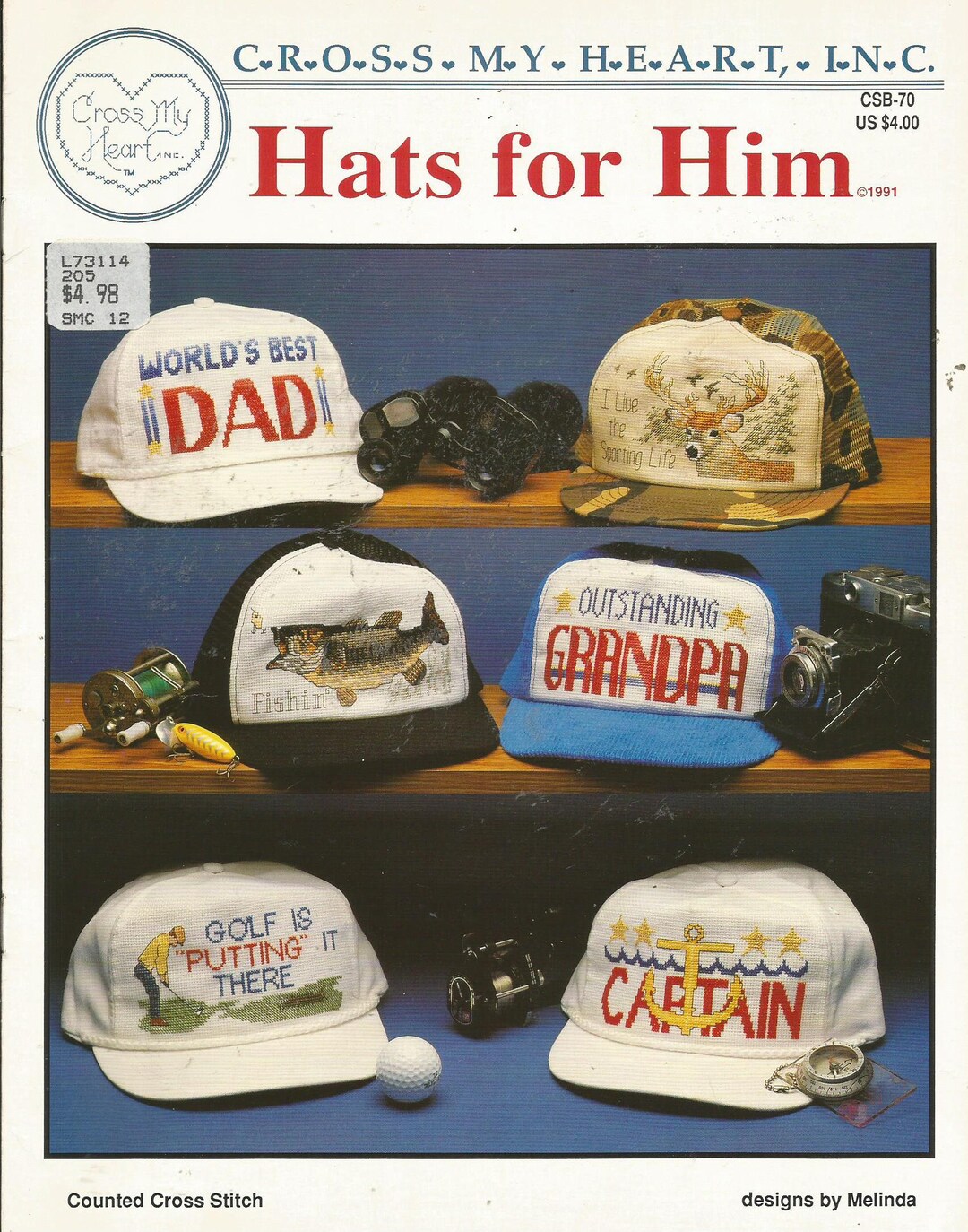 CROSS STITCH HATS for Him Pattern Booklet - Captain, Grandpa, Golf ...