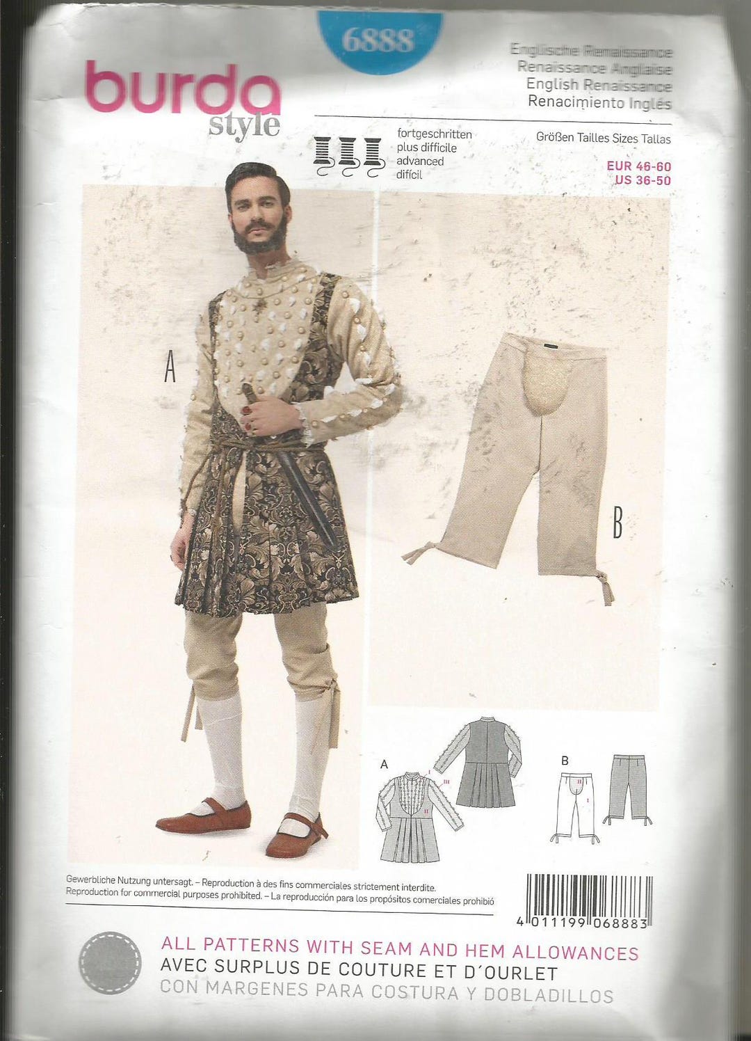 Burda Style Men's COSTUME PATTERN 6888 - Size 36-50 - Historical ...