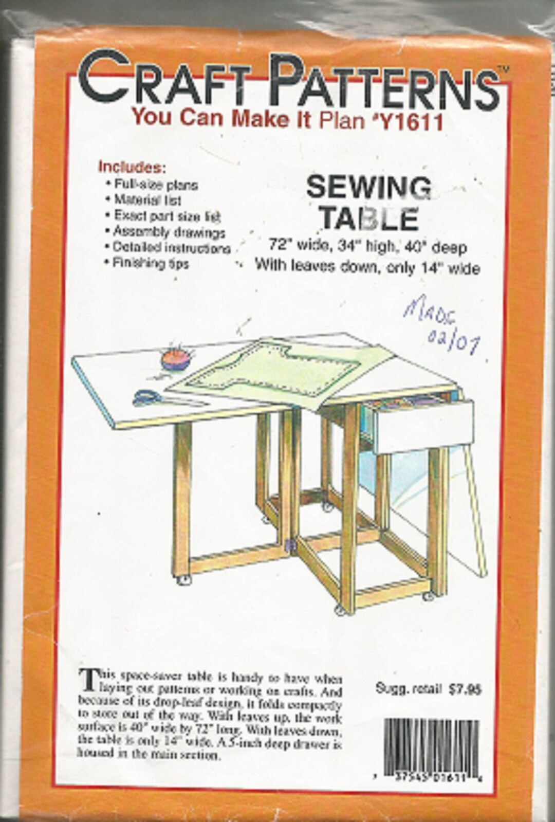 SEWING TABLE Craft PATTERN You Can Make It Plan Y1611 - Etsy