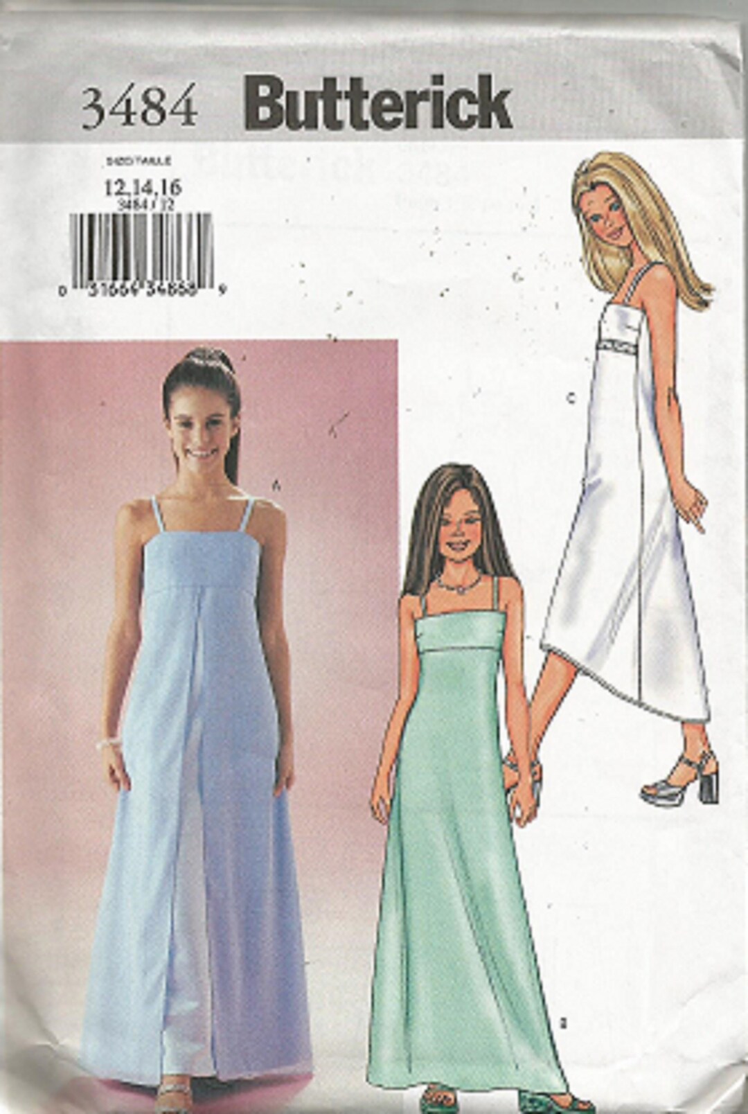 GIRL'S Formal DRESS Sewing PATTERN Butterick 3484 Easy Size 12,14,16 ...