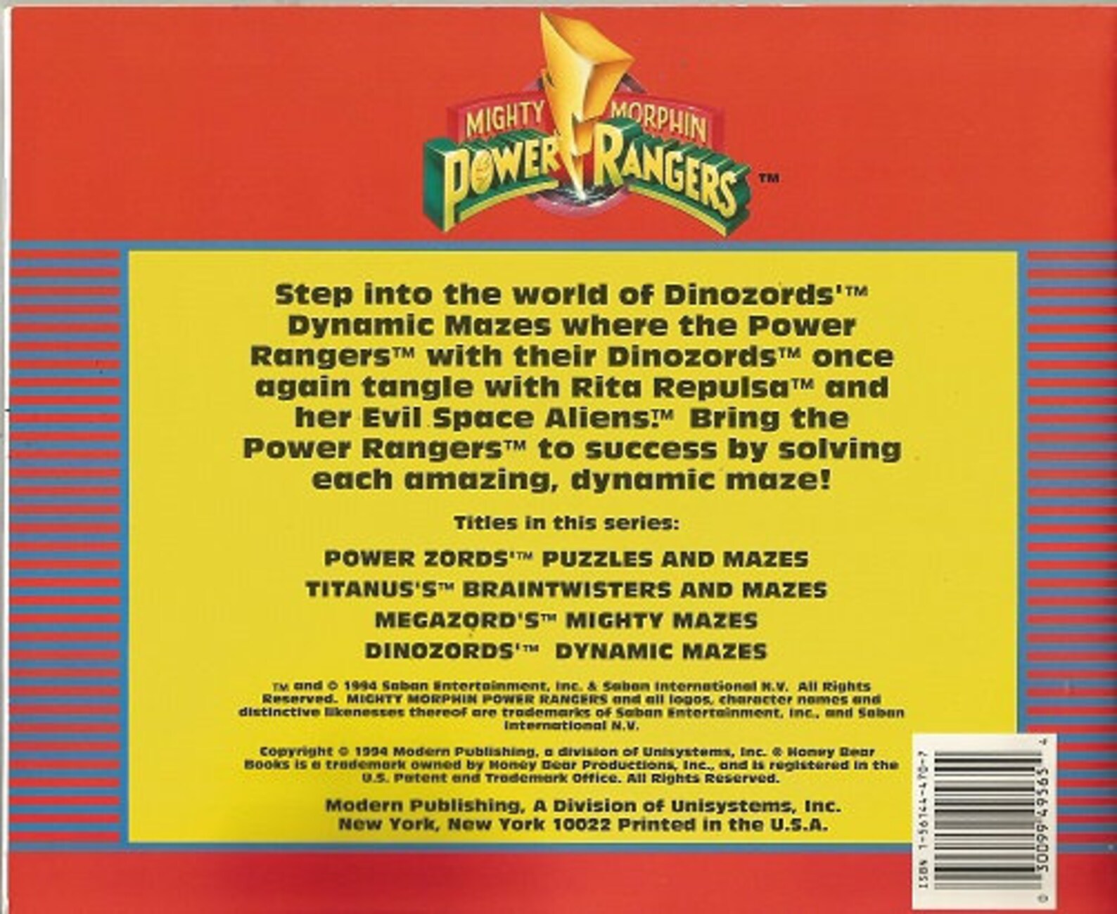 Mighty Morphin POWER RANGERS Book DINOZORDS Dynamic Mazes C. 1994 Evil ...