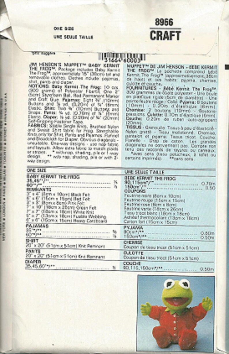 VOGUE Patterns Jim Henson's MUPPET Babies Baby KERMIT - Etsy