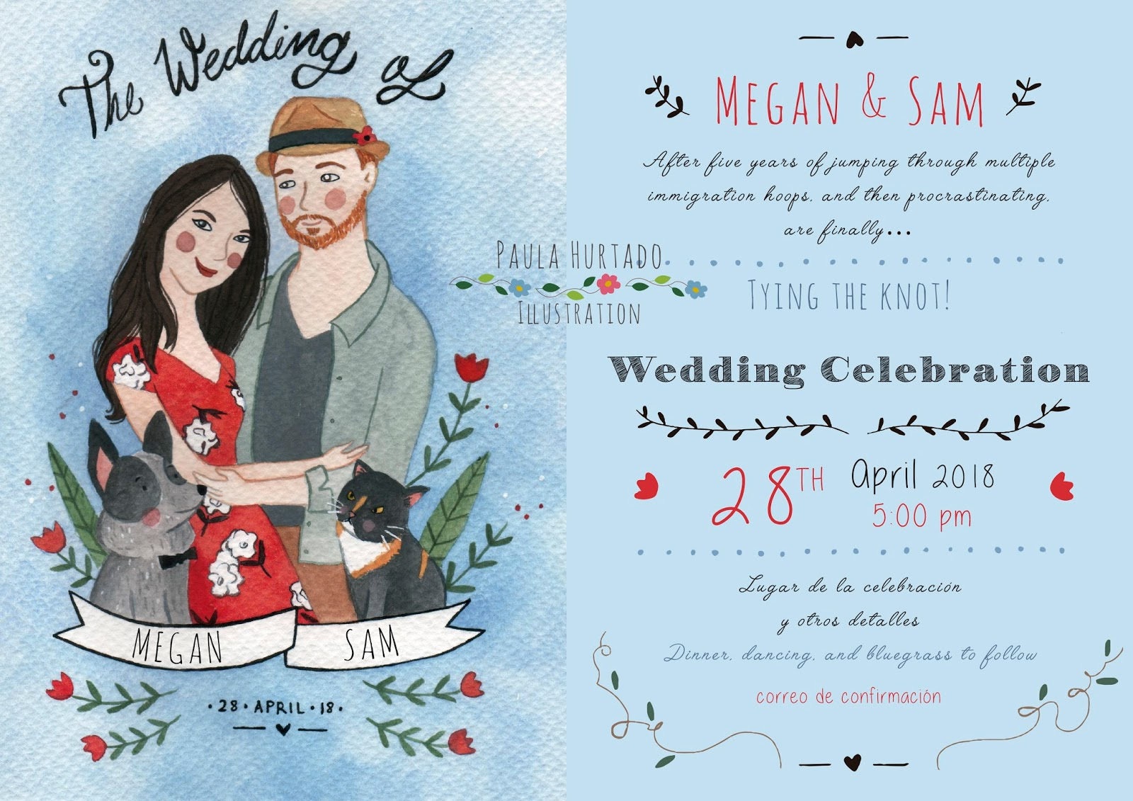 Custom Portrait Wedding Invitation Printable, Hand Made Watercolor ...