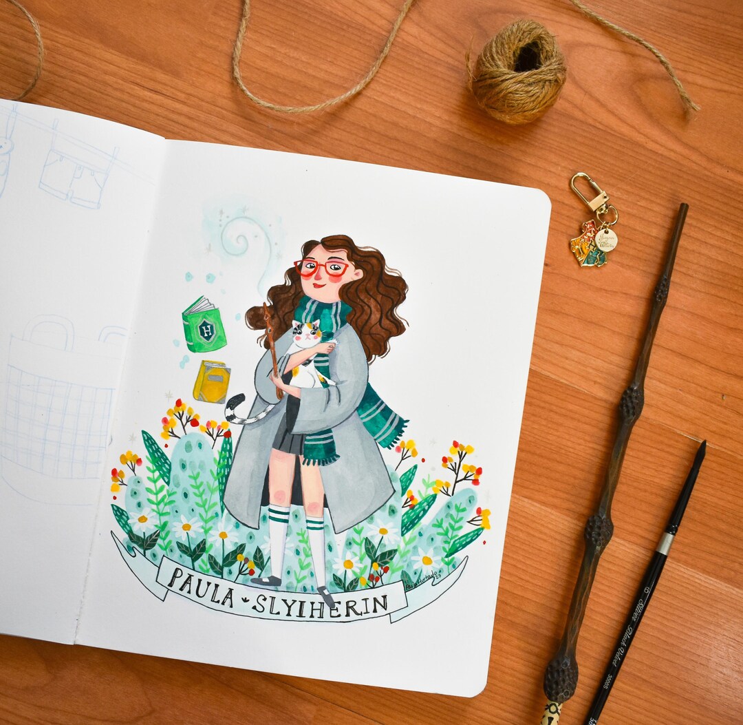 Personalized Hand Painted Witch Wizard Magic House School Portrait ...