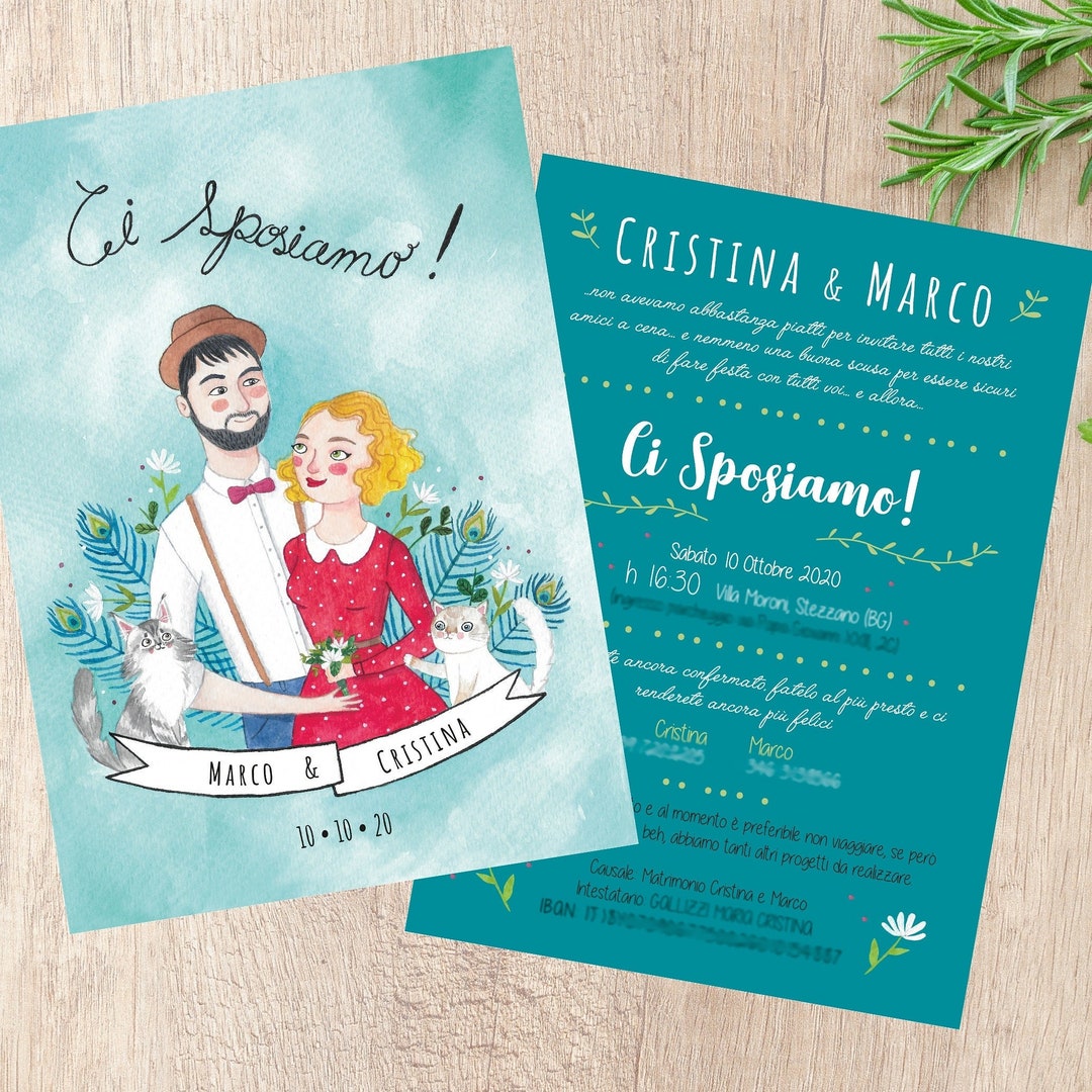 Custom Portrait Wedding Invitation Printable, Hand Made Watercolor ...