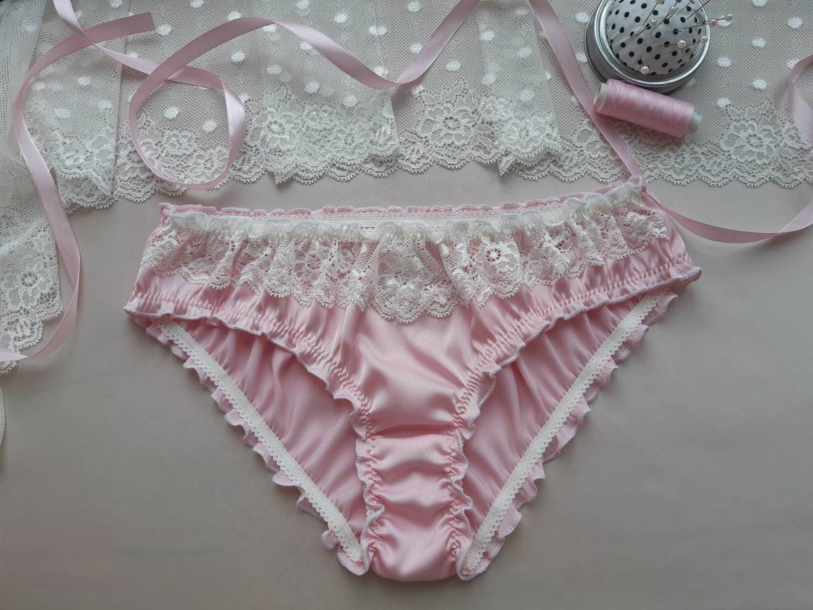 Pink Silk Milk Lace Ruffled Panties Handmade Silk Knickers Etsy