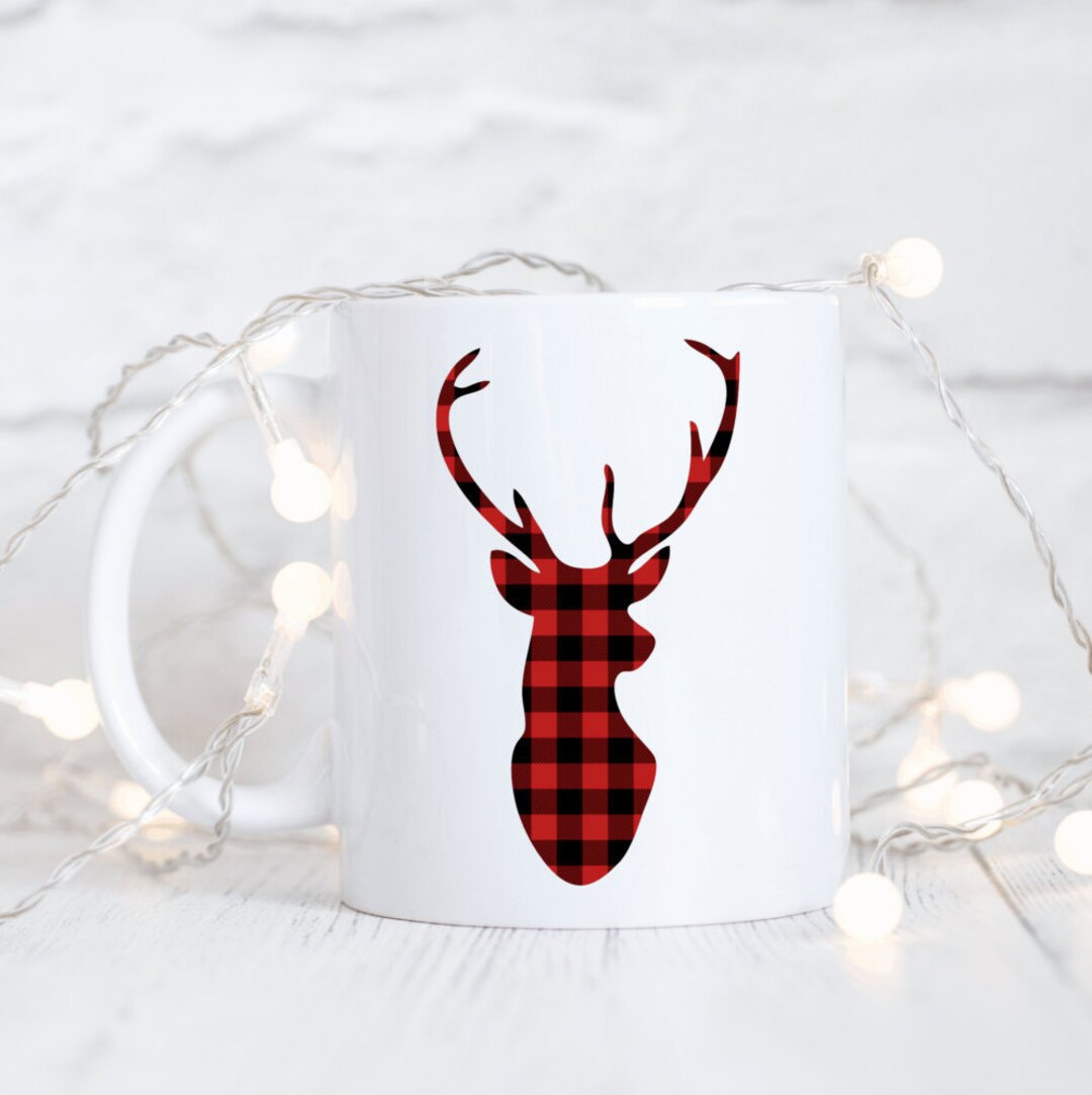 BUFFALO PLAID Deer Head Mug/stag/buffalo Plaid/cute Coffee Mug/coffee ...