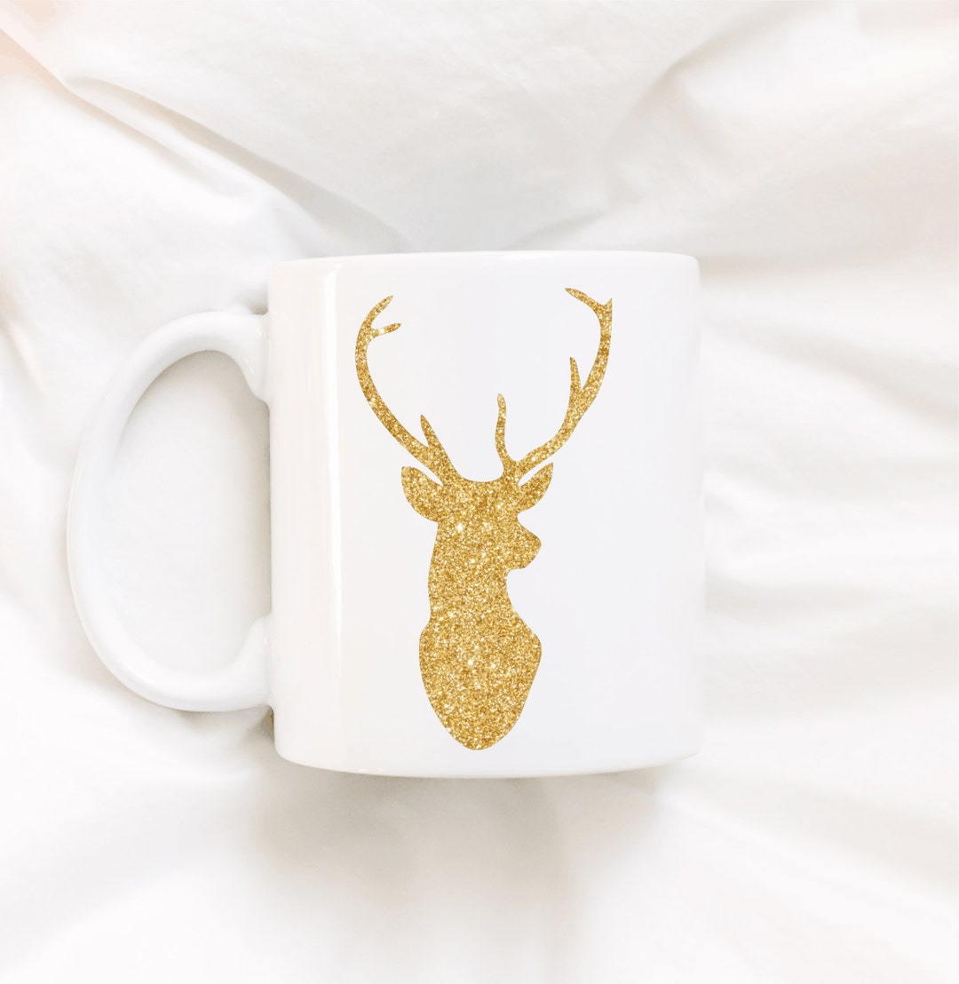 GOLD GLITTER Deer Head Mug/stag/gold Glitter/ Cute Coffee Mug/coffee ...