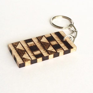 Geometric Design Wooden Keychain Wood Burned Rustic Keychain | Etsy
