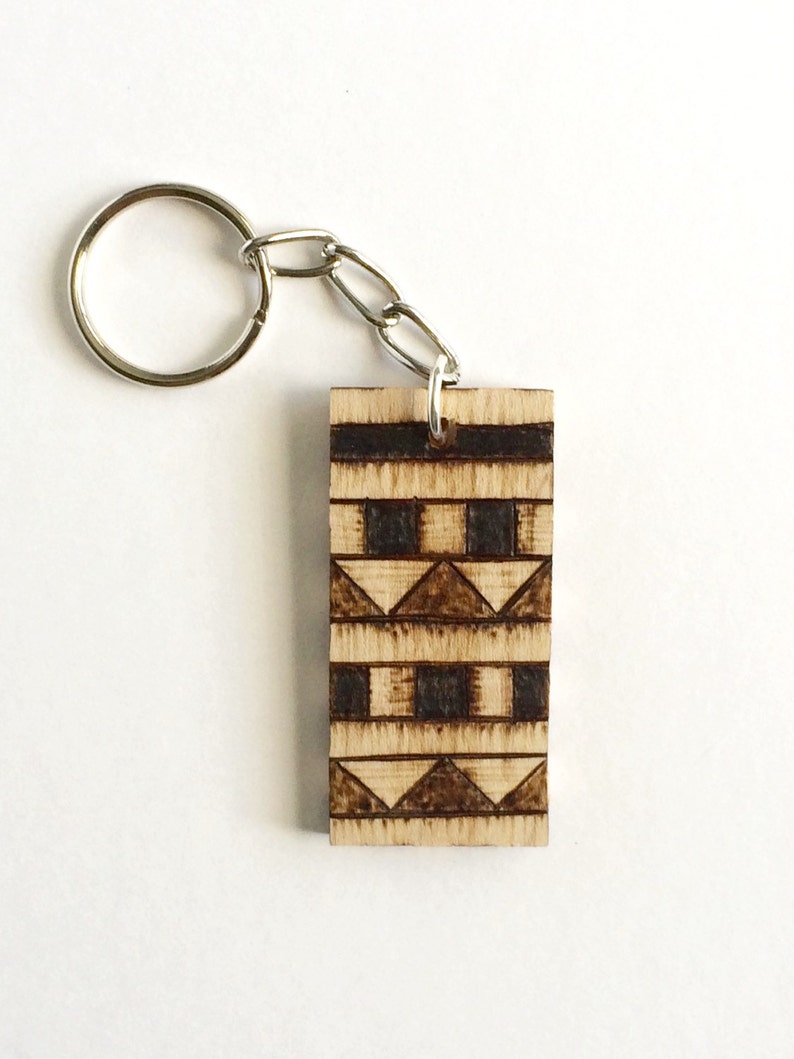 Geometric Design Wooden Keychain Wood Burned Rustic Keychain | Etsy