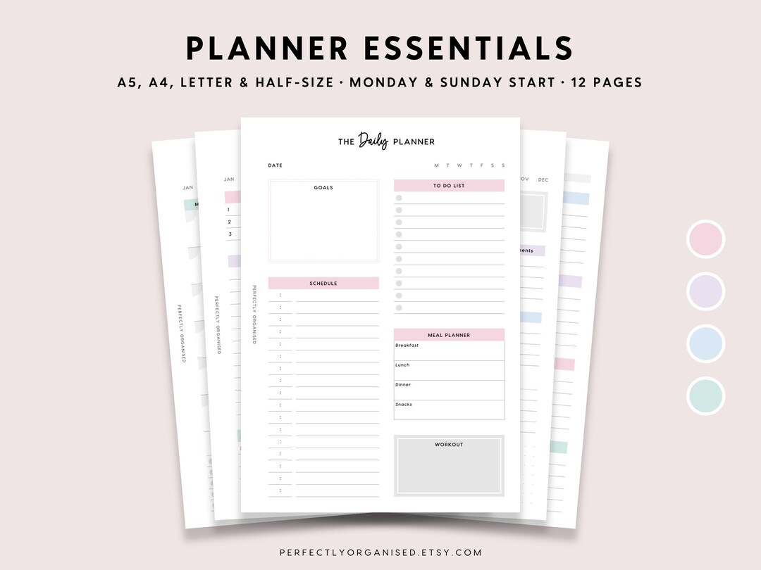 Planner Essentials Bundle Printable: Pastel Daily Weekly Monthly Pages ...