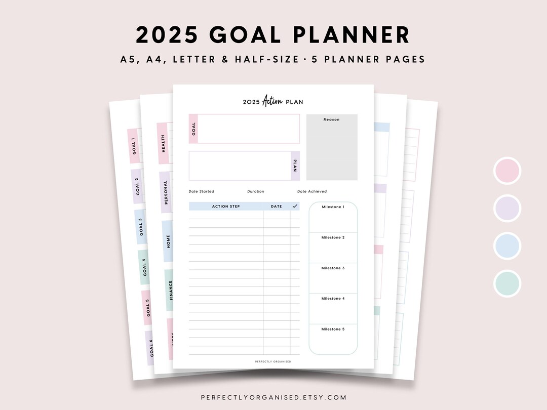 2025 Goal Planner Printable: 2025 Pastel Planner Pages (A5 A4 Letter ...