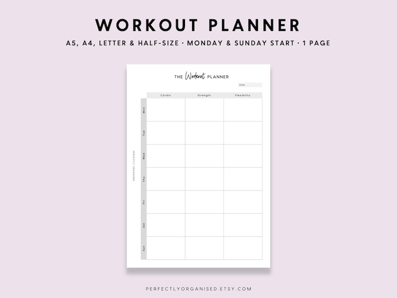 Workout Planner Printable: Fitness Tracking Page (A5 A4 Letter PDF) - Etsy