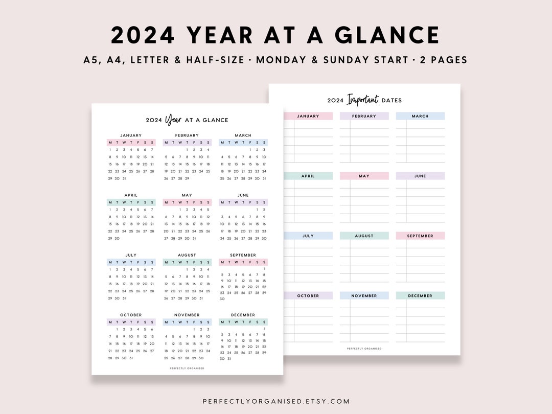 2024 Year at Glance & Important Dates 2024 Calendar, 2024 Planner, 2024 ...