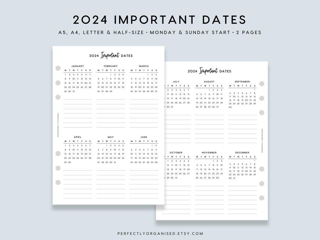 PRINTABLE 2024 Important Dates 2024 Monthly Dates Overview - Etsy Australia