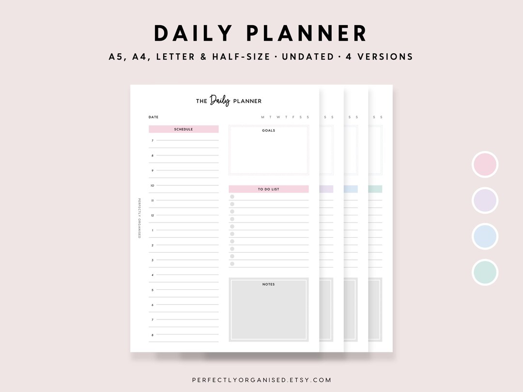 Daily Planner Printable: Pastel Daily Planning Page (A5 A4 Letter PDF ...