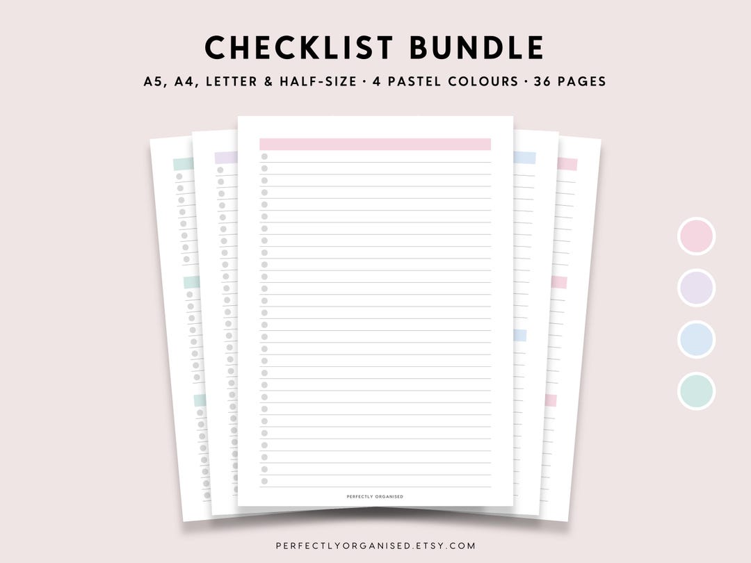 Checklist Bundle Printable: Pastel to Do List Pages (A5 A4 Letter PDF ...