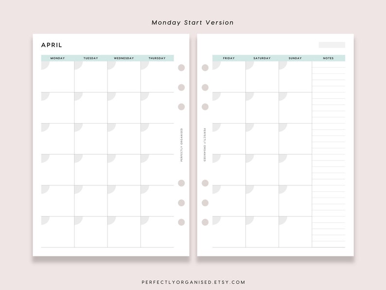 PRINTABLE Undated Month on 2 Pages Monthly Planner, Monthly Inserts ...