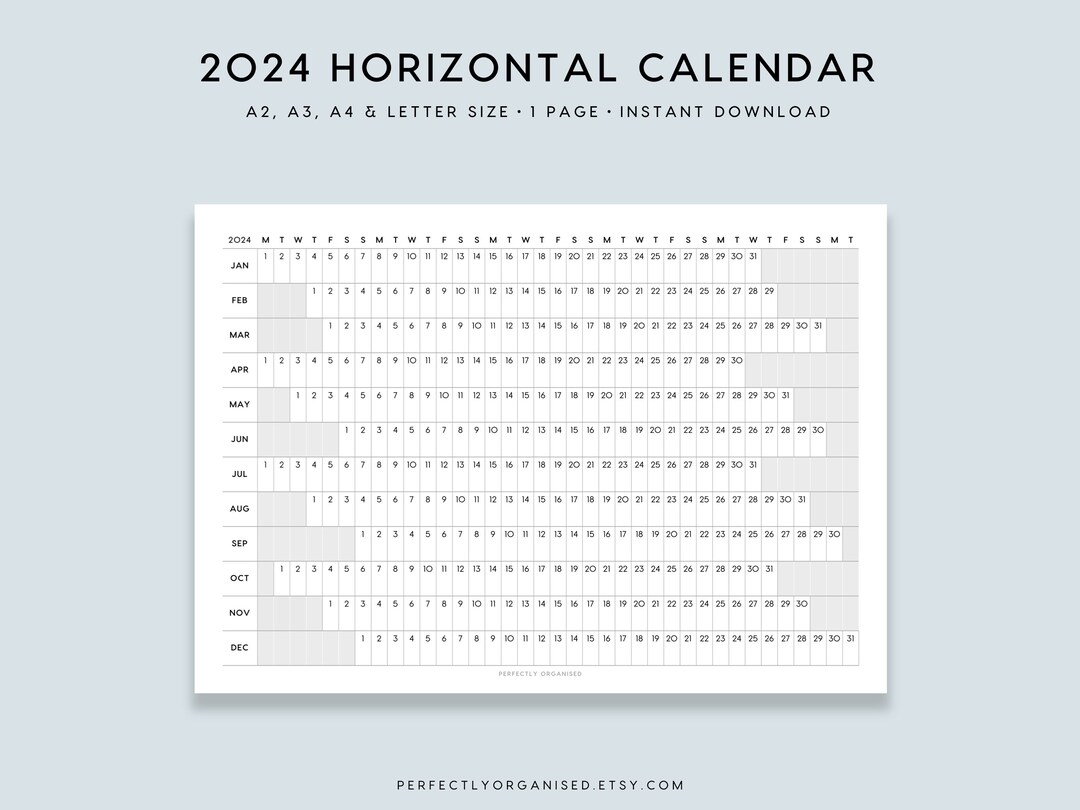 PRINTABLE 2024 Horizontal Calendar 2024 Wall Calendar - Etsy Australia