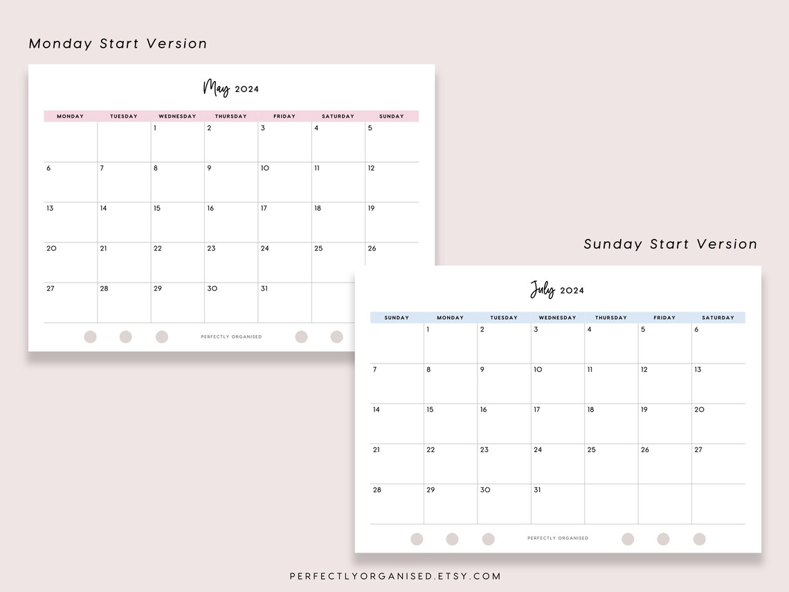 PRINTABLE 2024 Month on 1 Page 2024 Monthly Planner 2024 - Etsy