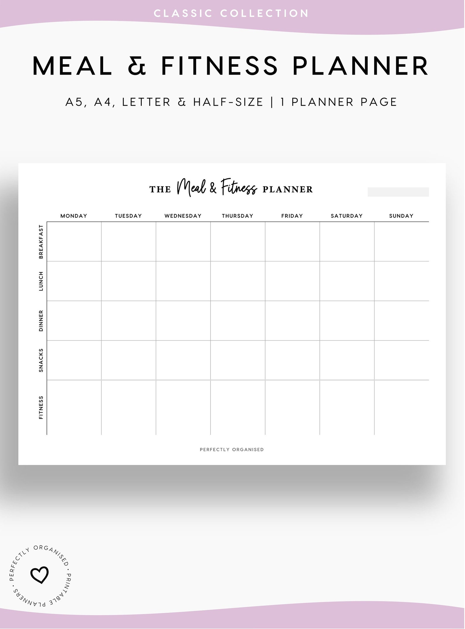 PRINTABLE Meal & Fitness Planner Weekly Meal Planner Meal | Etsy