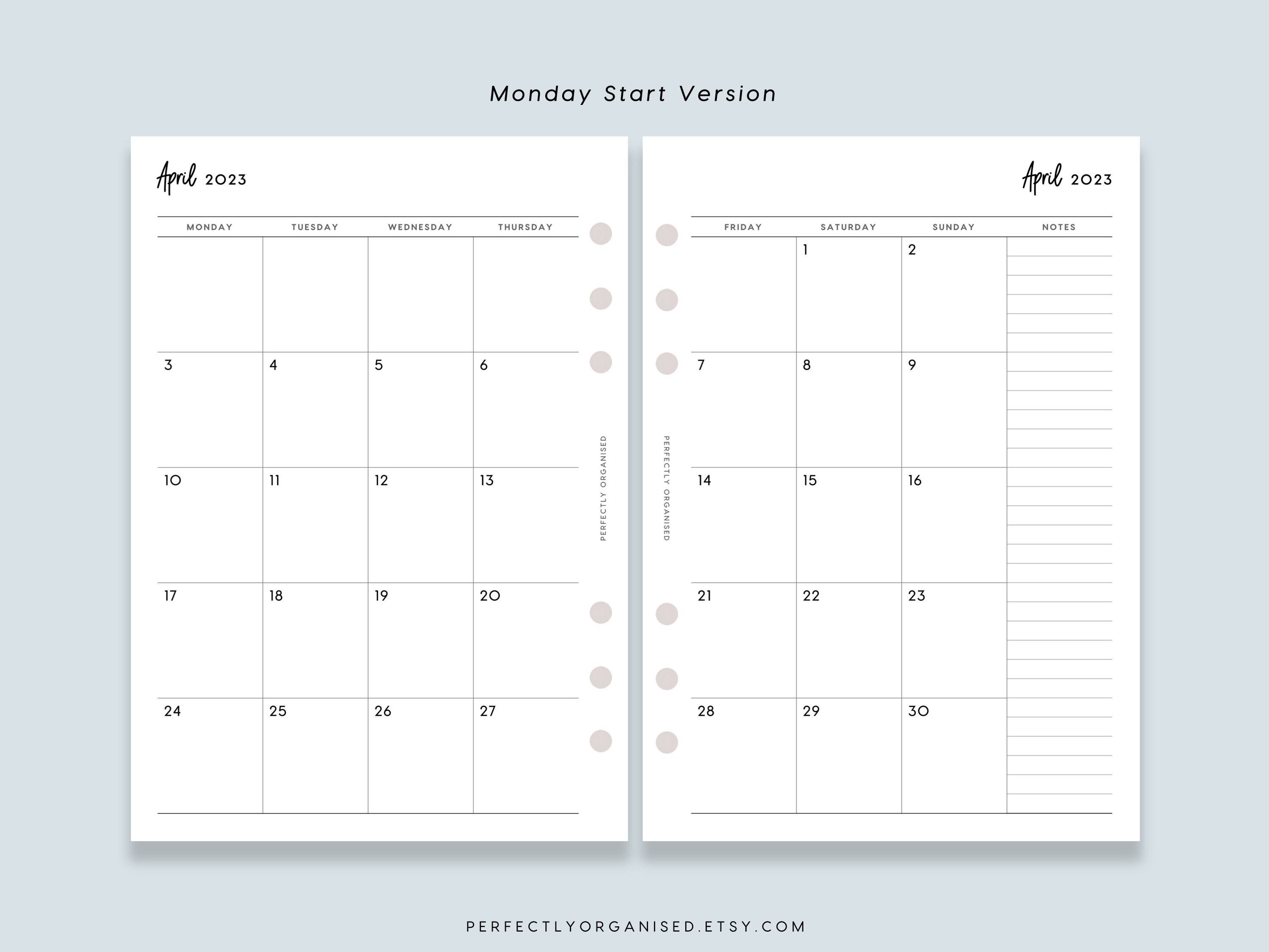 PRINTABLE 2023 Month on 2 Pages 2023 Monthly Planner 2023 - Etsy