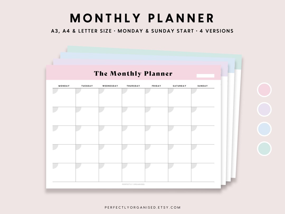 Monthly Planner | Desk Planner, Monthly Schedule, Monthly Organiser ...