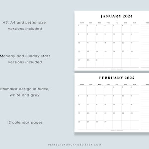 PRINTABLE 2024 Wall Calendar 2024 Calendar Printable, 2024 Desk ...