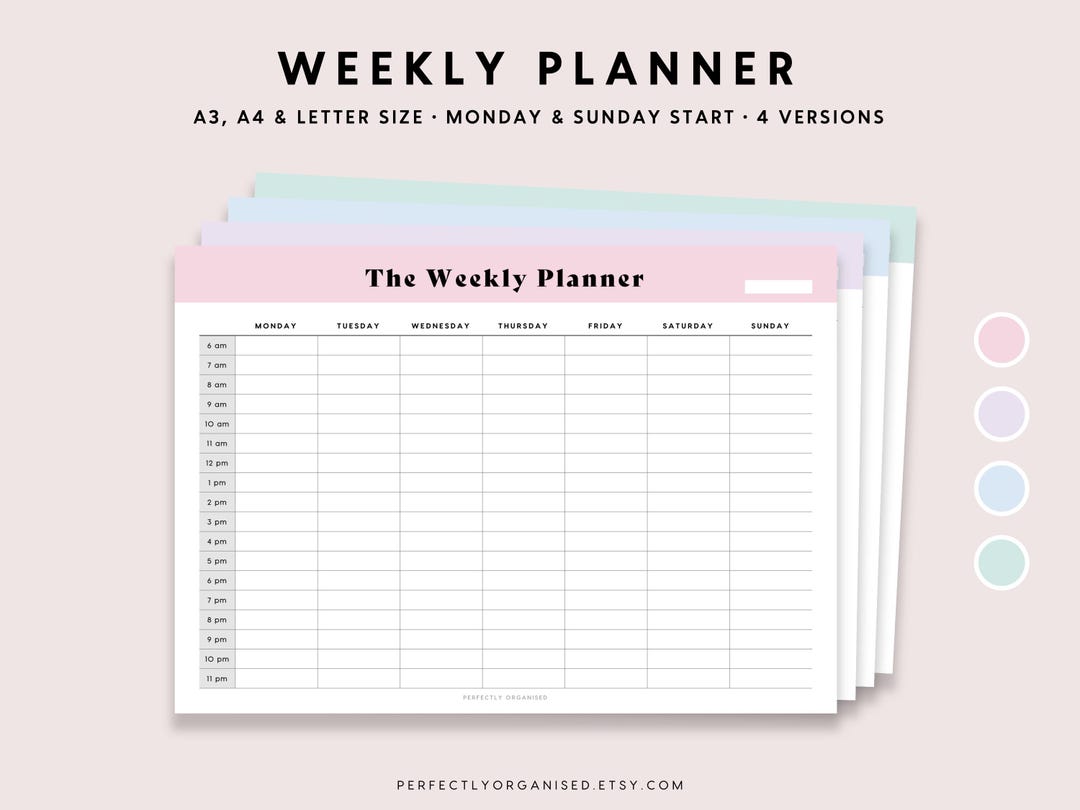 Weekly Planner Printable (design 4): Pastel Weekly Desk Pad (A3 A4 ...