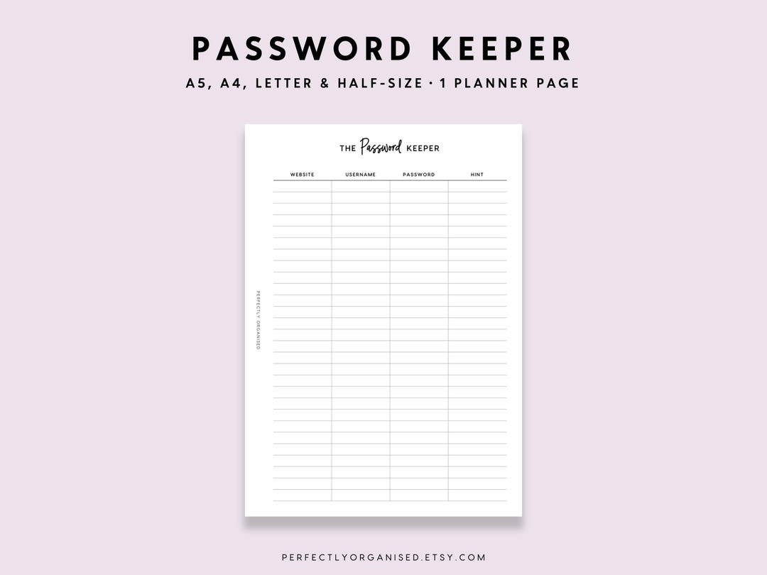 Password Keeper Printable: Home Management Page (A5 A4 Letter PDF) - Etsy