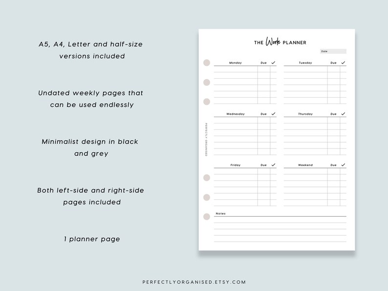 PRINTABLE Work Planner Work Tracker, Work Schedule, Workday Planner ...