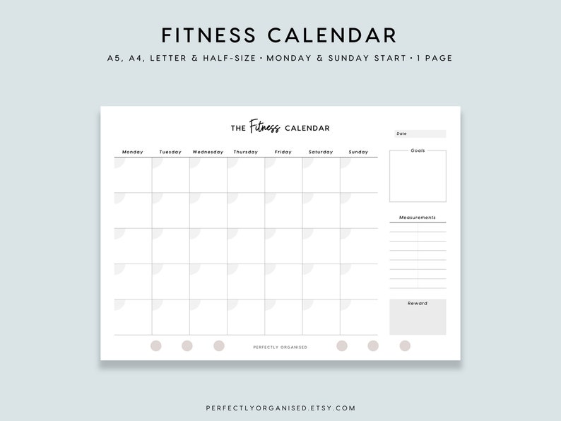 PRINTABLE Fitness Calendar Monthly Workout Calendar Monthly - Etsy