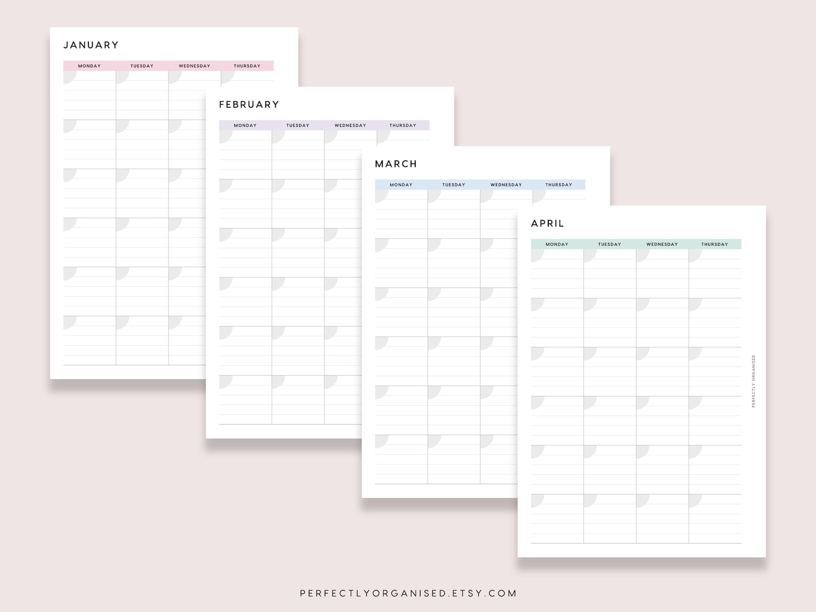Lined Month on 2 Pages Printable: Pastel Monthly Planner Pages (A5 A4 ...