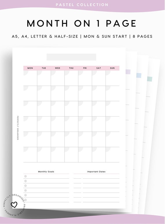 PRINTABLE Undated Month on 1 Page Undated Monthly Planner - Etsy