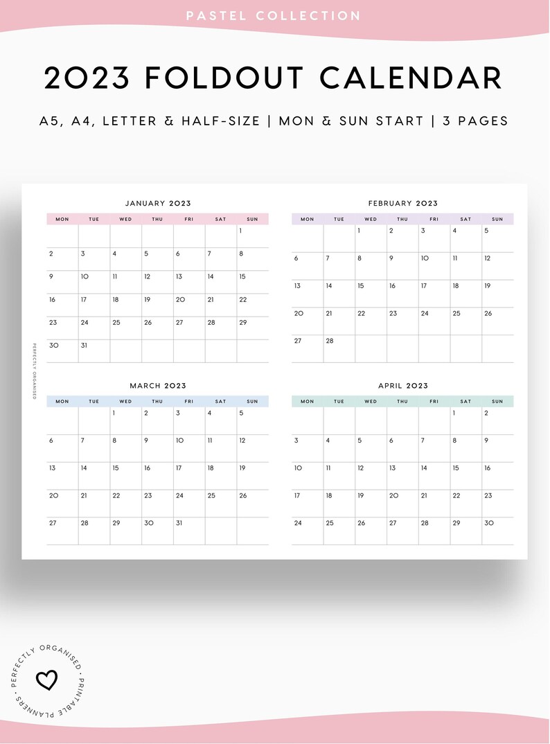 PRINTABLE 2023 Fold-out Calendar 2023 Calendar 2023 - Etsy UK