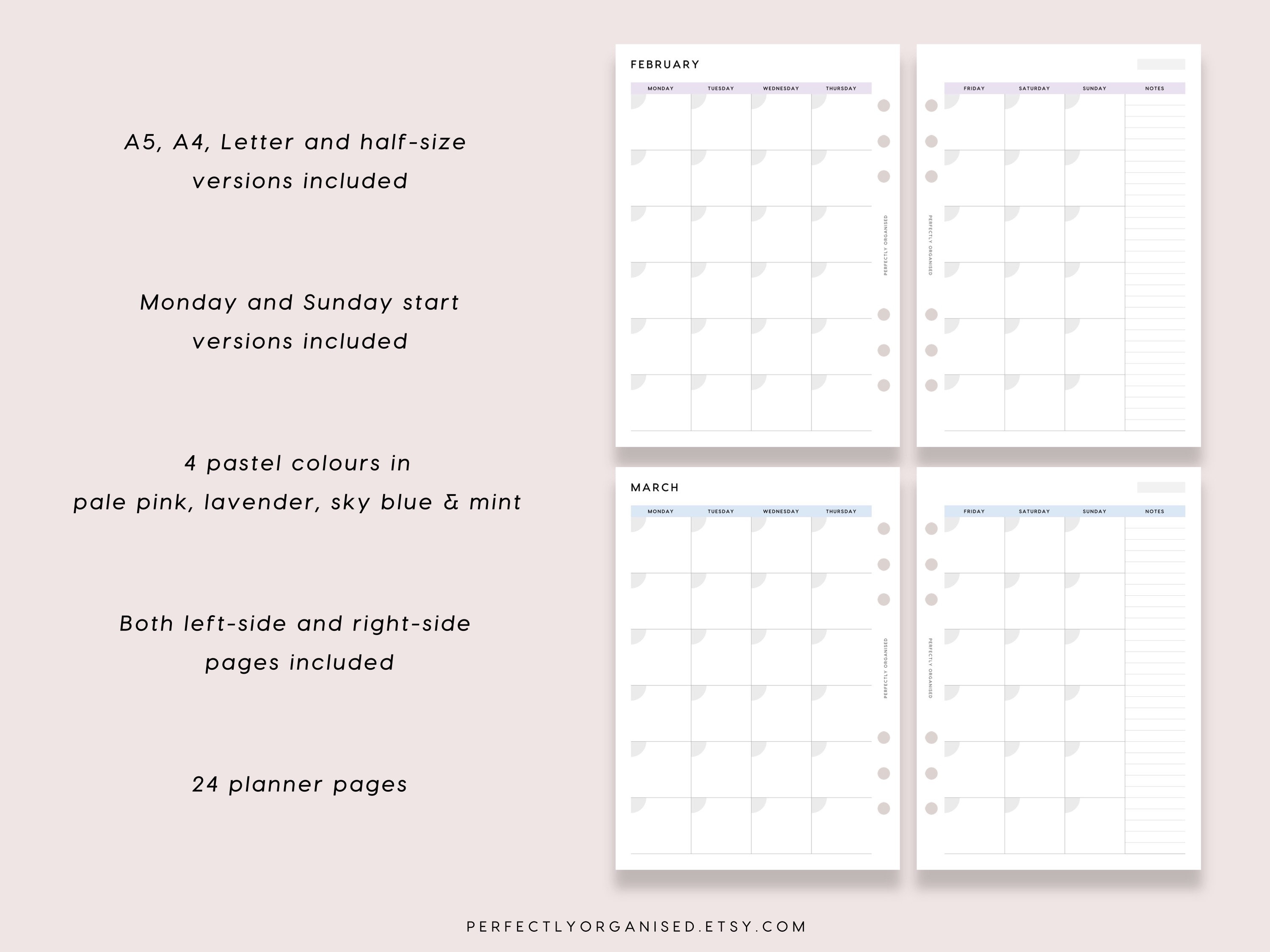 PRINTABLE Undated Month on 2 Pages Monthly Planner, Monthly Inserts ...