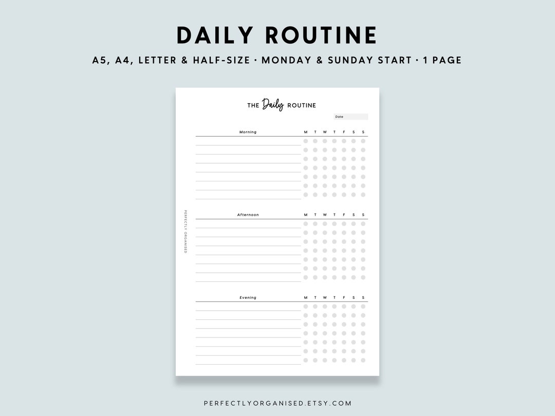 PRINTABLE Daily Routine Daily Schedule, Weekly Routine, Daily Planning ...