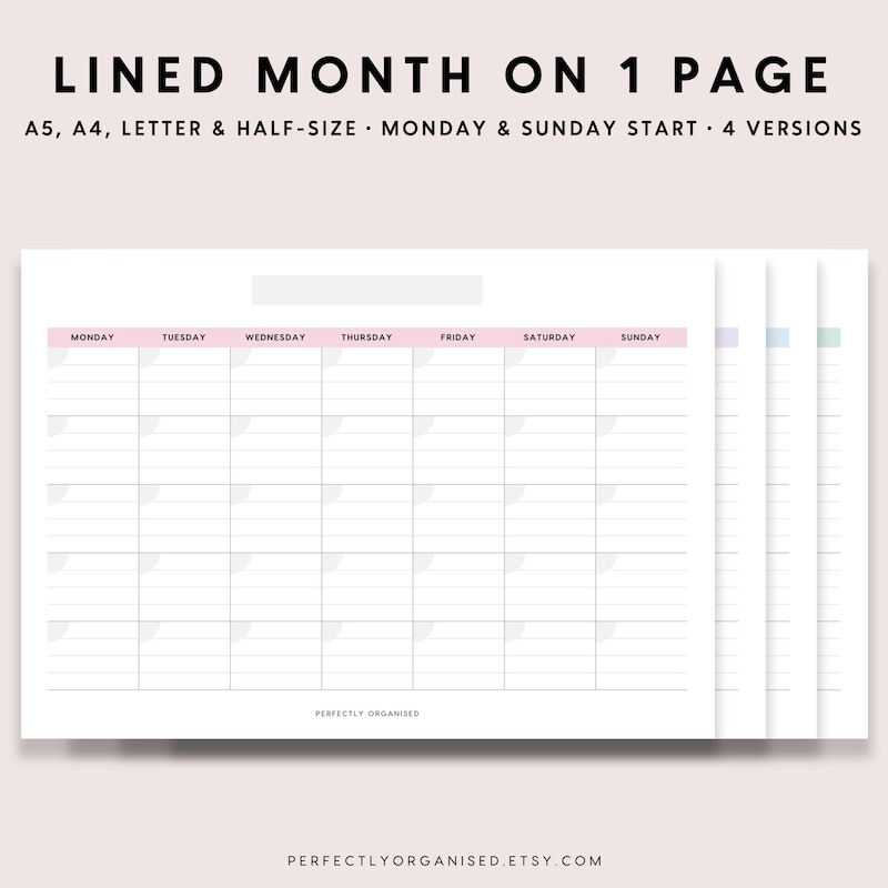 Lined Monthly Calendar - Etsy
