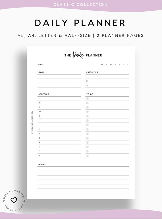 PRINTABLE Daily Planner 5 Daily Plan Daily Schedule Day | Etsy
