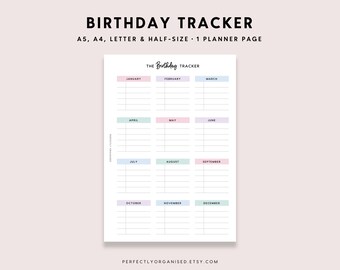 Printable Birthday Tracker, Birthday Planner, Birthday Reminder ...