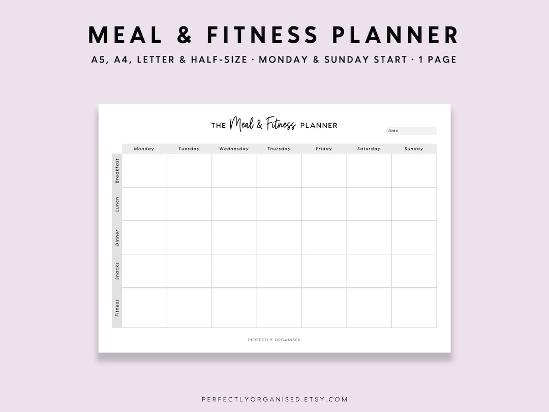 Weekly Meal & Fitness Planner Printable: Meal Planning Pages (A5 A4 ...