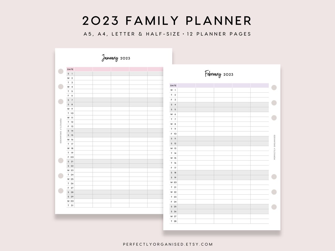 PRINTABLE 2023 Family Planner 2023 Family Calendar 2023 - Etsy