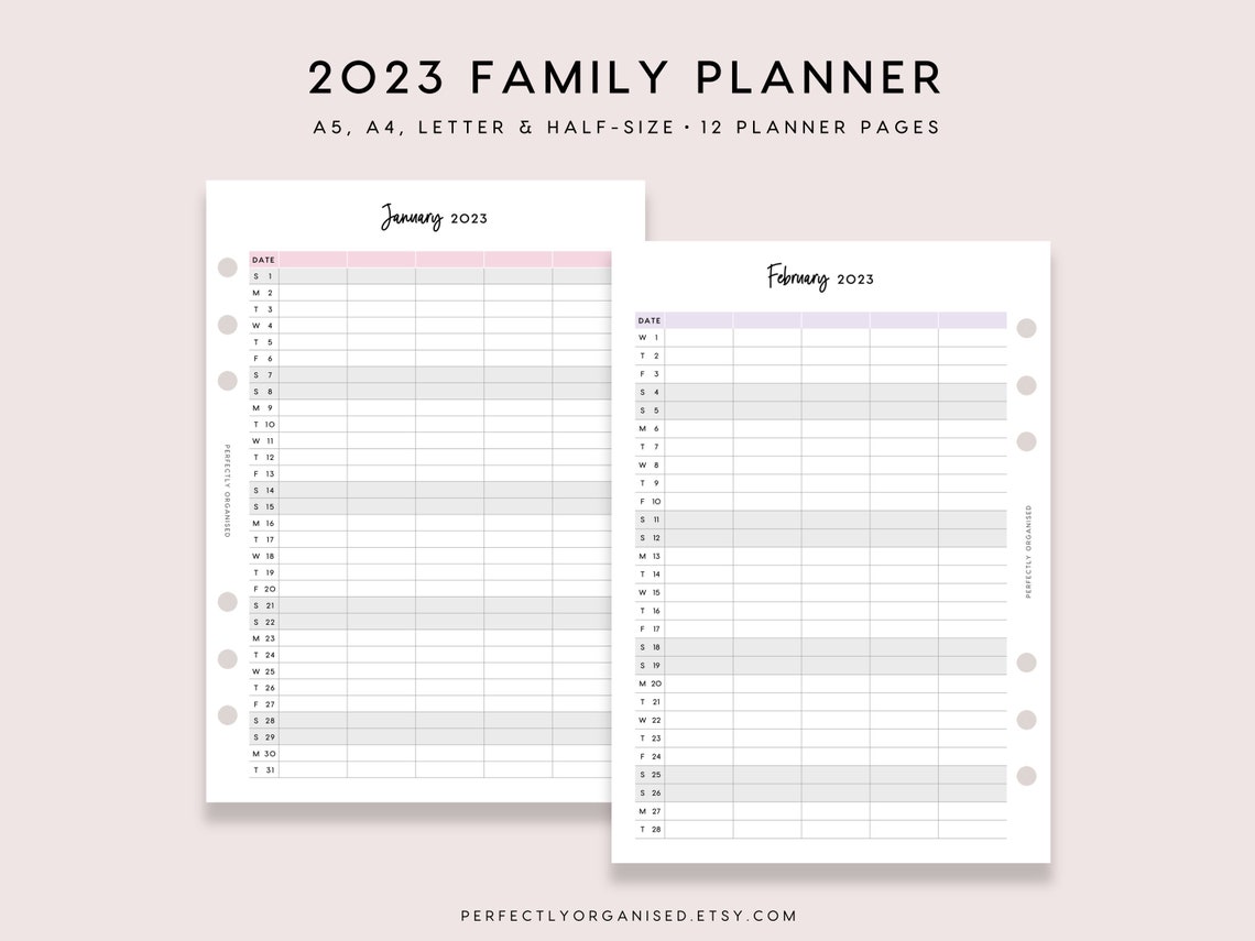 PRINTABLE 2023 Family Planner 2023 Family Calendar 2023 - Etsy