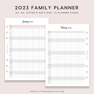 PRINTABLE 2023 Family Planner 2023 Family Calendar 2023 - Etsy