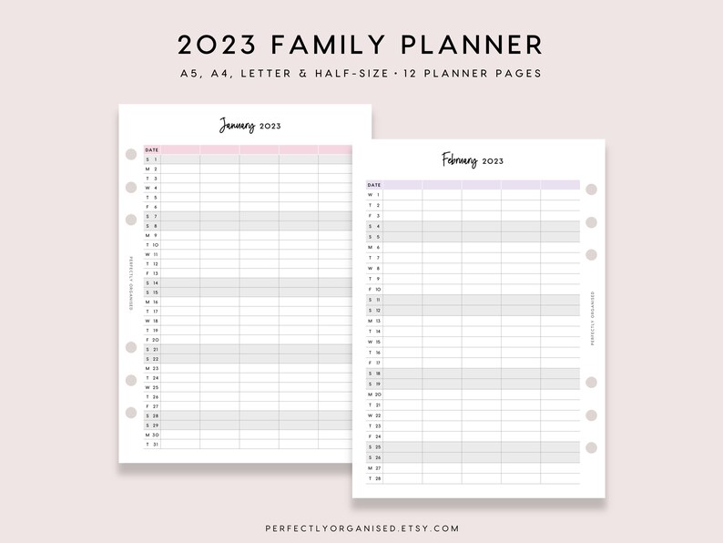 PRINTABLE 2023 Family Planner 2023 Family Calendar 2023 - Etsy